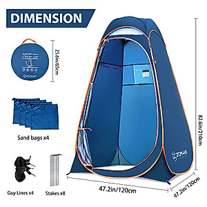 Pop Up Shower Tent,Portable Privacy Changing Tent,Instant Camping Dressing Bathroom Potty Tent for Camping Hiking Toilet Beach Picnic Fishing with Carrying Bag,6.9 FT Tall,by Zomake(RoyalBlue)