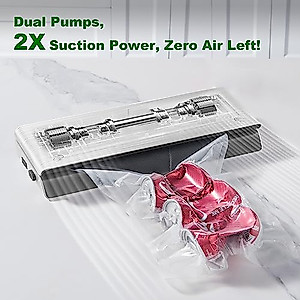 Gasbye 2-Pump Vacuum Sealer, [Takes ALL the Air Out] for Dry & Wet Food Saver, Sous Vide, 44Pcs Precut Bags Included, Easy-to-Clean Removable Drip Tray, Durable Silicone Gaskets, Silver