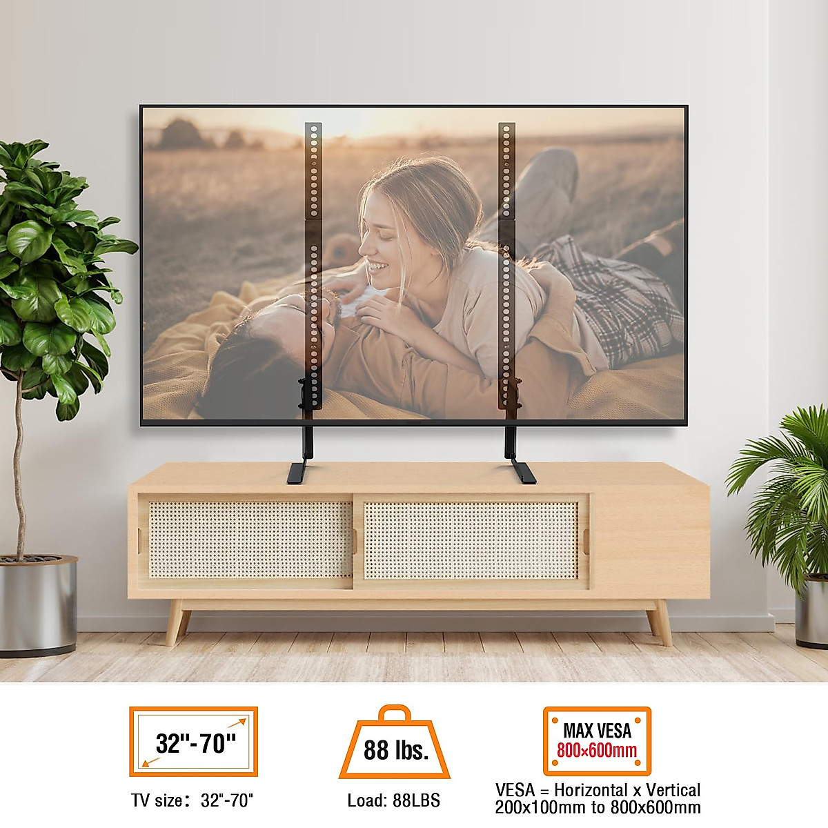 ELIVED Universal Table Top TV Stand for Most 32 to 70 inch LCD LED Plasma Flat Screen TVs, TV Base Height Adjustable Leg Stand Holds up to 88 lbs, VESA up to 800x600mm, YD1024