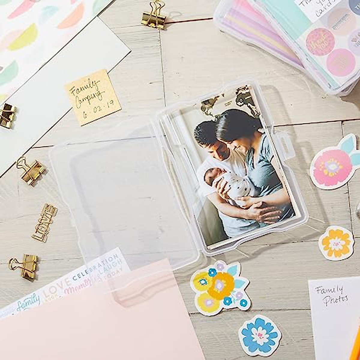 Bright Creations 24 Photo Storage Boxes for 4x6 Pictures - Photo Organizer Containers with 40 Blank Labels - Clear, 64 Total Pieces - Picture Storage Containers