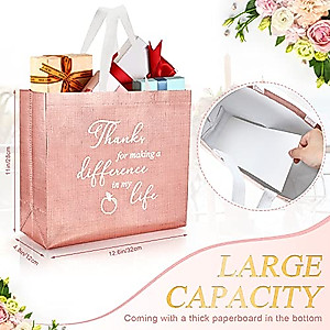 12 Pcs Glossy Teacher Appreciation Gift Bag Teacher Non Woven Metallic Tote Bags Large Reusable Teacher Bag with Finish for Teachers Day Back to School End of Semester Gifts (Rose Gold)