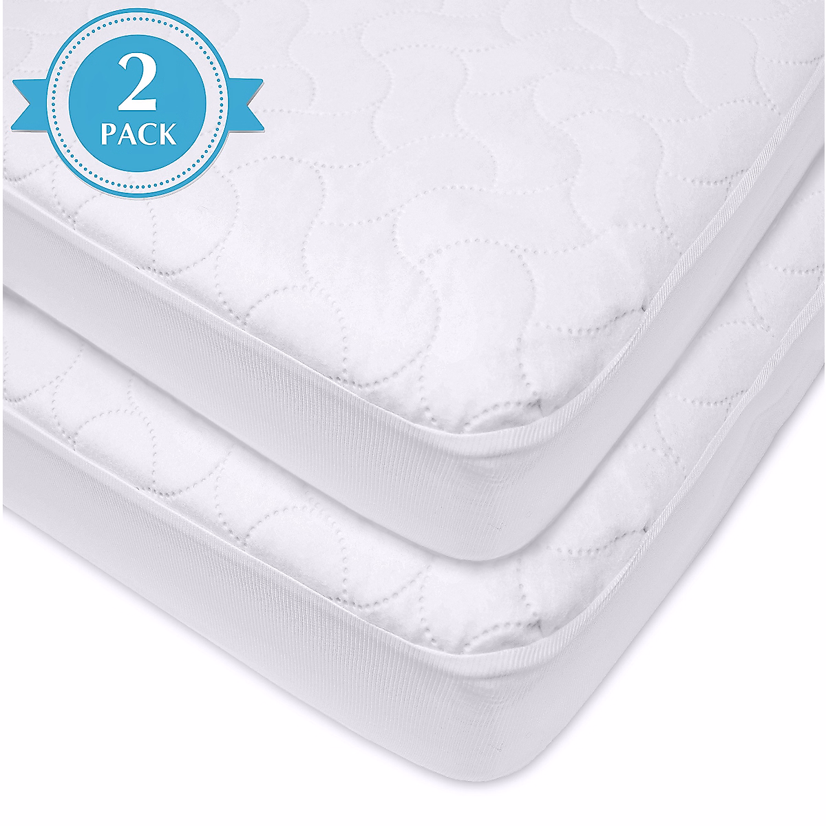 American Baby Company 2 Pack Waterproof Pack N Play Playard Mattress Protector, Quilted Fitted Pack and Play Mattress Pad Cover, 27" x 39"