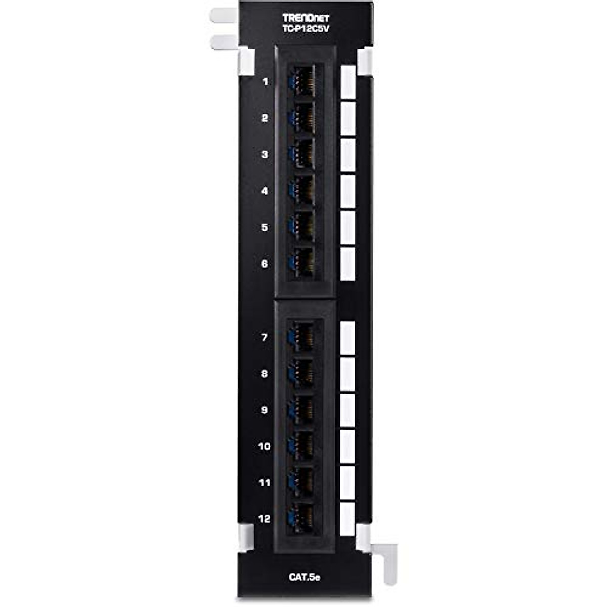 TRENDnet 12-Port Cat5e Unshielded Patch Panel, Wall Mount, Included 89D Bracket, Vertical or Horizontal Installation, Compatible with Cat5e & Cat6 RJ45 Cabling, Black, TC-P12C5V