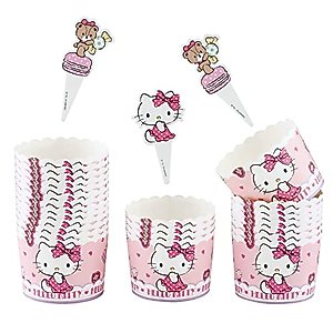 CHEFMADE Hello Kitty Girl Muffin Liners, 25Pcs 2oz Non-Stick Cupcake Paper Baking Cups for Oven Baking 2.4" x 2"