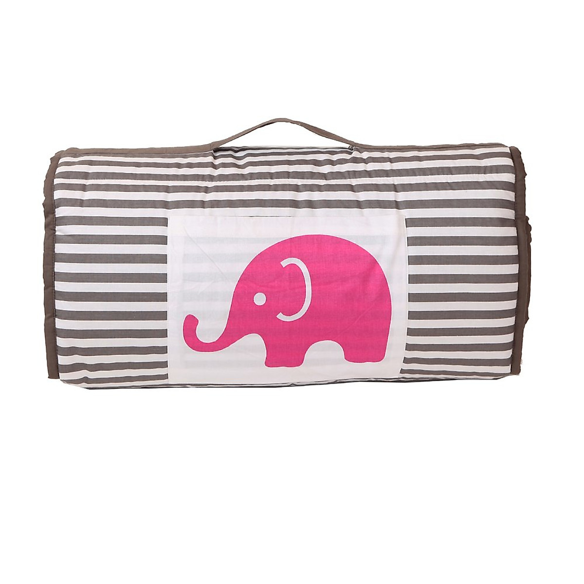 Bacati - 100% Cotton Percale Fabrics Nap Mat with Pillow for Toddler Girls, Measures 50 x 20 x 1.5 Inches, Ideal for Daycare and Preschool, BPA-Free (Elephants, Pink/Grey)