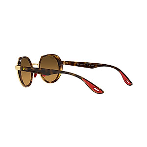 Ray-Ban RB3703M Scuderia Ferrari Collection Round Sunglasses, Gold/Brown Mirrored Grey Polarized, 51 mm