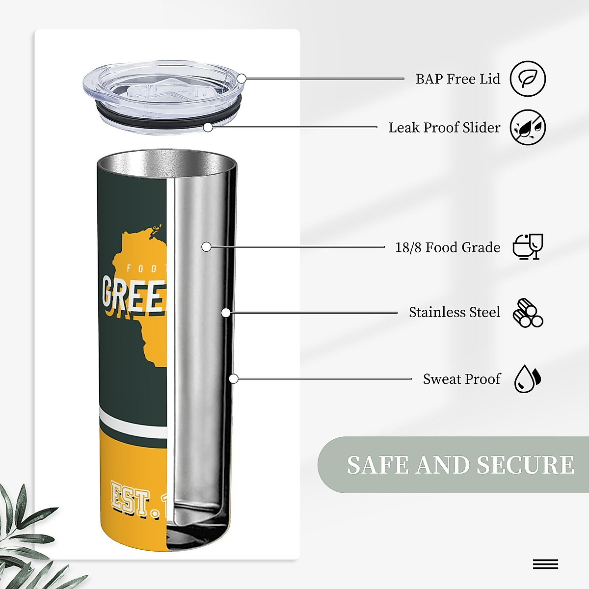 LANJAO Tumbler 20oz Straight Skinny Car Cups With Insulated Cup Sleeve Portable Handle, Sports Travel Coffee Mug, Stainless Steel, Insulated,Classic Collection Gifts for Men Women Fans