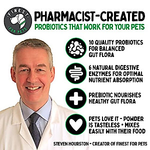 TummyWorks Probiotic Powder for Dogs & Cats. Relieves Diarrhea, Upset Stomach, Gas, Constipation & Bad Breath, Itching, Allergies & Yeast Infections. Added Digestive Enzymes & Prebiotics. Made in USA