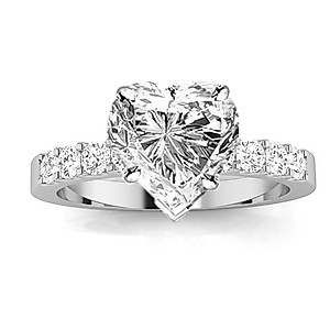Houston Diamond District 1 Carat Classic Prong Set Diamond Engagement Ring (I Color, VS1 Clarity Center Stones) - Heart Shape, Size 8.5