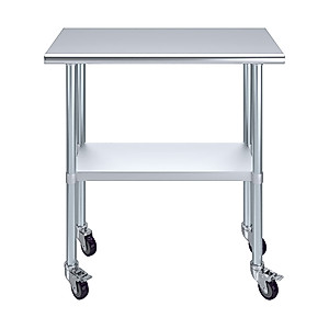 AmGood 18" X 36" Stainless Steel Work Table with Under-Shelf & 4 Wheels | Laundry Garage Utility Bench | Prep Worktable | Kitchen Island Food Prep | NSF Certified