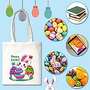6 Pcs 13.4" X 14.2" Large Easter Tote Bags for Kids Canvas Easter Egg Hunt Bag Basket with Handle Reusable Easter Canvas Totes Spring Party Favor Supplies