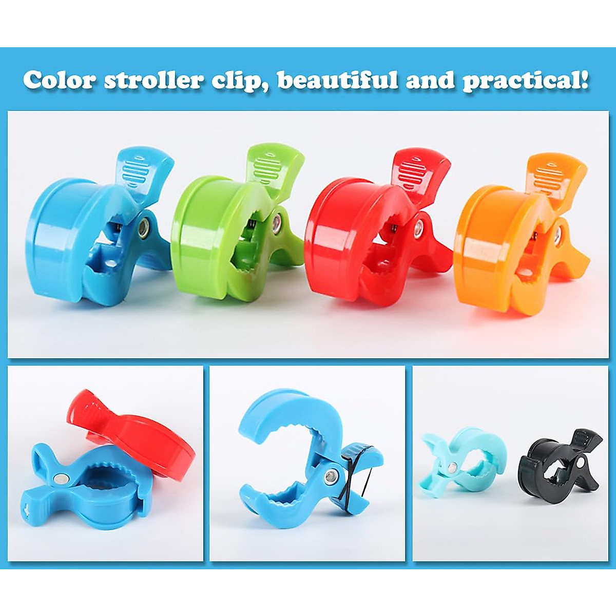 AKOAK 6 PCS Colorful Stroller Clip, Stroller Toy Holder, Blanket Clip, Sunshade, Windproof Clip, or Other Fixed, Plastic Universal Clip - Stroller Accessories