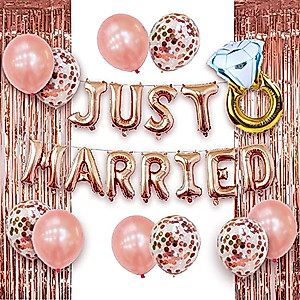 Just Married Decorations Wedding Decorations Set – Wedding Balloons Decorations – Just Married Balloons Just Married Banner – Wedding Party Decorations Congratulations for Bridal Shower Party