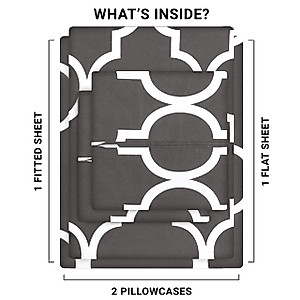 Utopia Bedding Full Sheet Set, Soft Microfiber 4 Piece Bed Sheets with 15" Deep Pocket - Easy Care Brushed Microfiber (Quatrefoil - Grey)