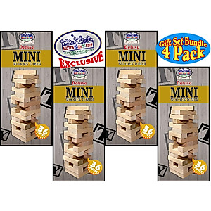 Matty's Toy Stop Mini Wooden Tower 36 Piece Stacking Game (4.25") Gift Set Party Favor Bundle - 4 Pack