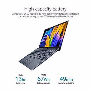 ASUS ZenBook 13 Ultra-Slim Laptop, 13.3” OLED NanoEdge, Intel Evo Platform i7-1165G7, 16GB, 512GB SSD, NumberPad, Thunderbolt 4, Wi-Fi 6, Windows 11 Pro, AI Noise-Cancellation, Pine Grey, UX325EA-XH74