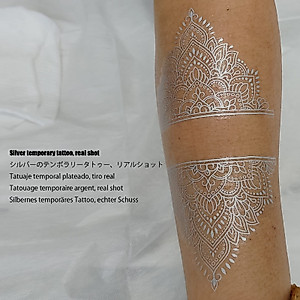 Roarhowl Metallic sparkle temporary tattoos, gold, silver, suitable for all skin tones (silvery 4)