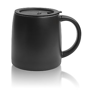 LINVIA Classic Mug, 16 oz Large Coffee Mug with Handle, Ceramic Porcelain Tea Cup, Smooth Matte (Sliding Lid, Black)