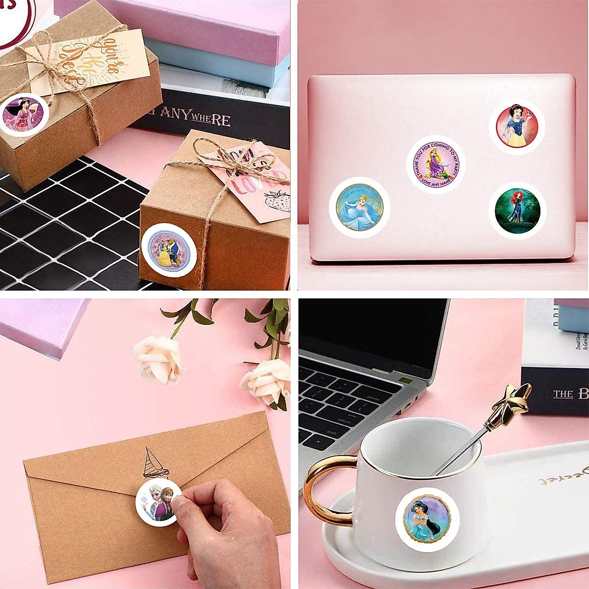 500 Pieces（8 Patterns） Princess Stickers Colorful Fashion Graffiti Rolls Self Adhesive Seals for Kids Girls Boys Teens Adults for Water Bottles Laptop Suitcase for Birthday Party Supply Decor Favor