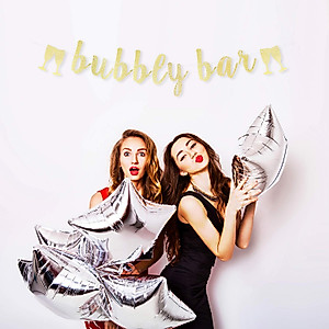 LINGTEER Bubbly Bar Gold Glitter Bunting Banner Perfect for Wedding Bridal Shower Bachelorette Party Gift Keepsake Decorations Backdrop Sign.