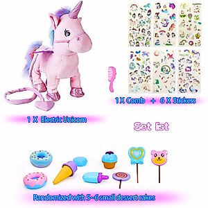 Remote Control Electronic Plush Unicorn Toy Pet for Girls 2-4 3-6 Years Old,Interactive Walking Wiggle Bottom,RC Leash Pink Unicorn Toy for 5 Years Old Toddler Kids Christmas Birthday Gift