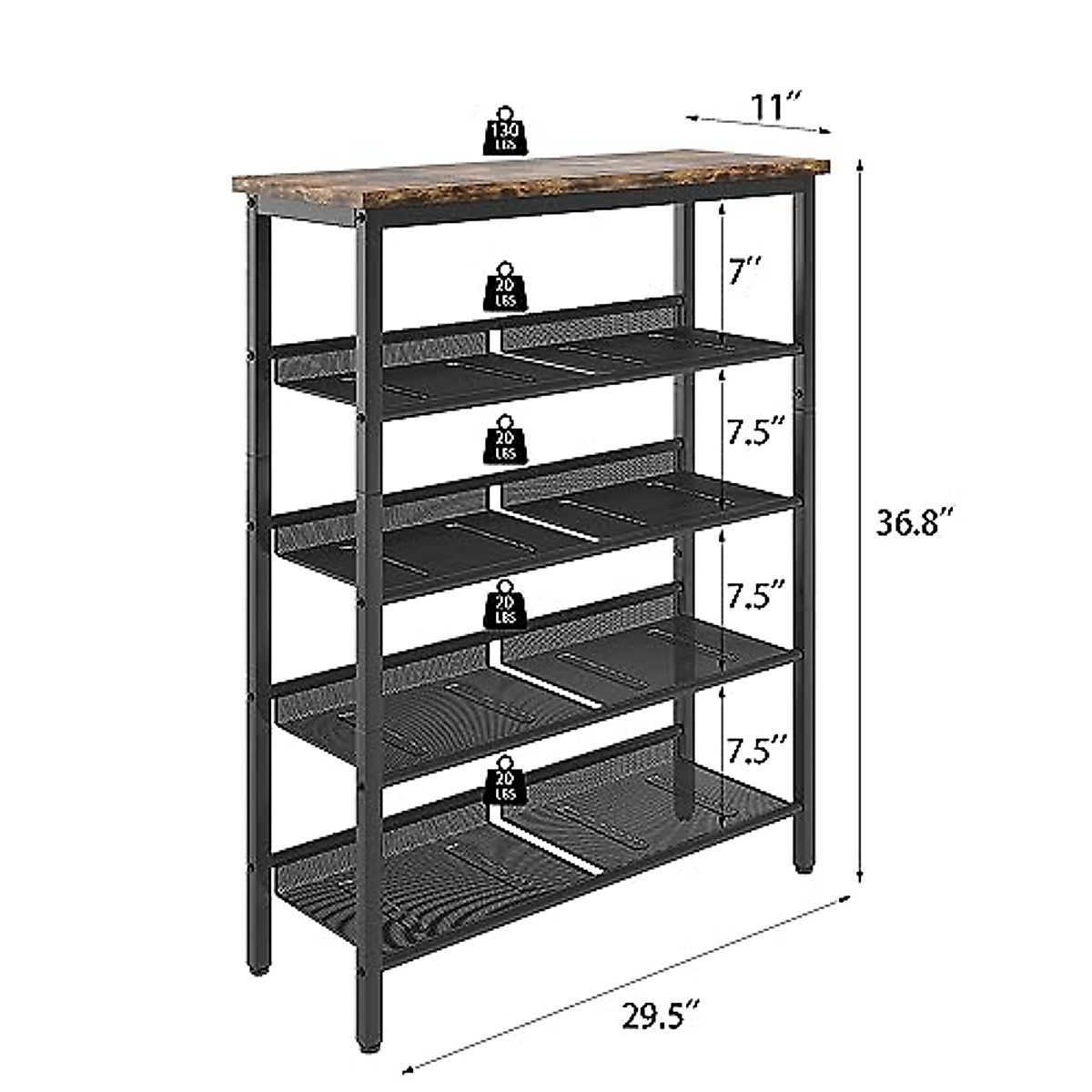 5 Tier Modern Metal Free Standing Shoe Storage Rack Shlef with Adjustable Feet, Hold up to 20 pair, for Entryway Hallway Small Spaces Men Women, Black