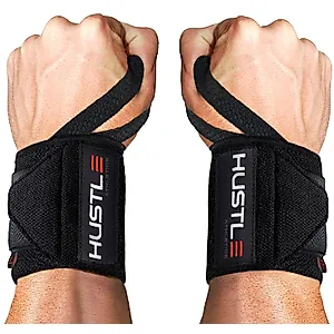 Hustle Athletics Wrist Wraps - USPA Approved Best Weightlifting Support (Professional Competition Grade Wrap) - Brace Your Wrists to Push Heavy, Avoid Injury & Improve Your Workout - for Men & Women