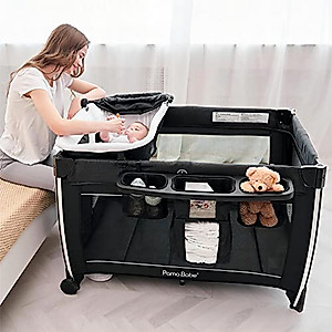 Pamo Babe 4 in 1 Portable Baby Nursery Center Baby Playard, Foldable Playpen with Bassinet, Baby Travel Crib with Changing Table(Grey)