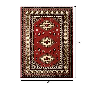 United Weavers Dallas Tres Area Rug - Red, 8x11, Southwestern Indoor Area Rug with Bordered Pattern, Jute Backing