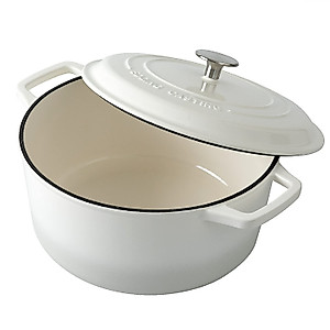 EDGING CASTING Enameled Cast Iron Dutch Oven Pot with Lid, 6-Quart Round Dutch Ovens Dual Handle, Bread Oven for Bread Baking, Oven Safe up to 500°F, White