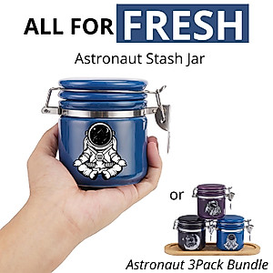 Smell Proof Jar Half Oz (250ml), Ceramic Smell Proof Containers, Stash Jar with Clamp Lid - Double Sealed Airtight Jar, Separate Space for Humidity Pack To Keep Herbs, Spices Fresh For Months - Blue