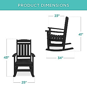 Best Choice Products All-Weather Rocking Chair, Indoor Outdoor HDPE Porch Rocker for Patio, Balcony, Backyard, Living Room w/ 300lb Weight Capacity, Contoured Seat - Black