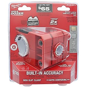 Milwaukee 49-22-4073 Polycarbonate 1-3/8" - 1-3/4" Door Lock and Deadbolt Installation Kit with Included Hole Saw, Auto-Centering Guide and Non-Slip Clamp (Drill / Driver Not Included)