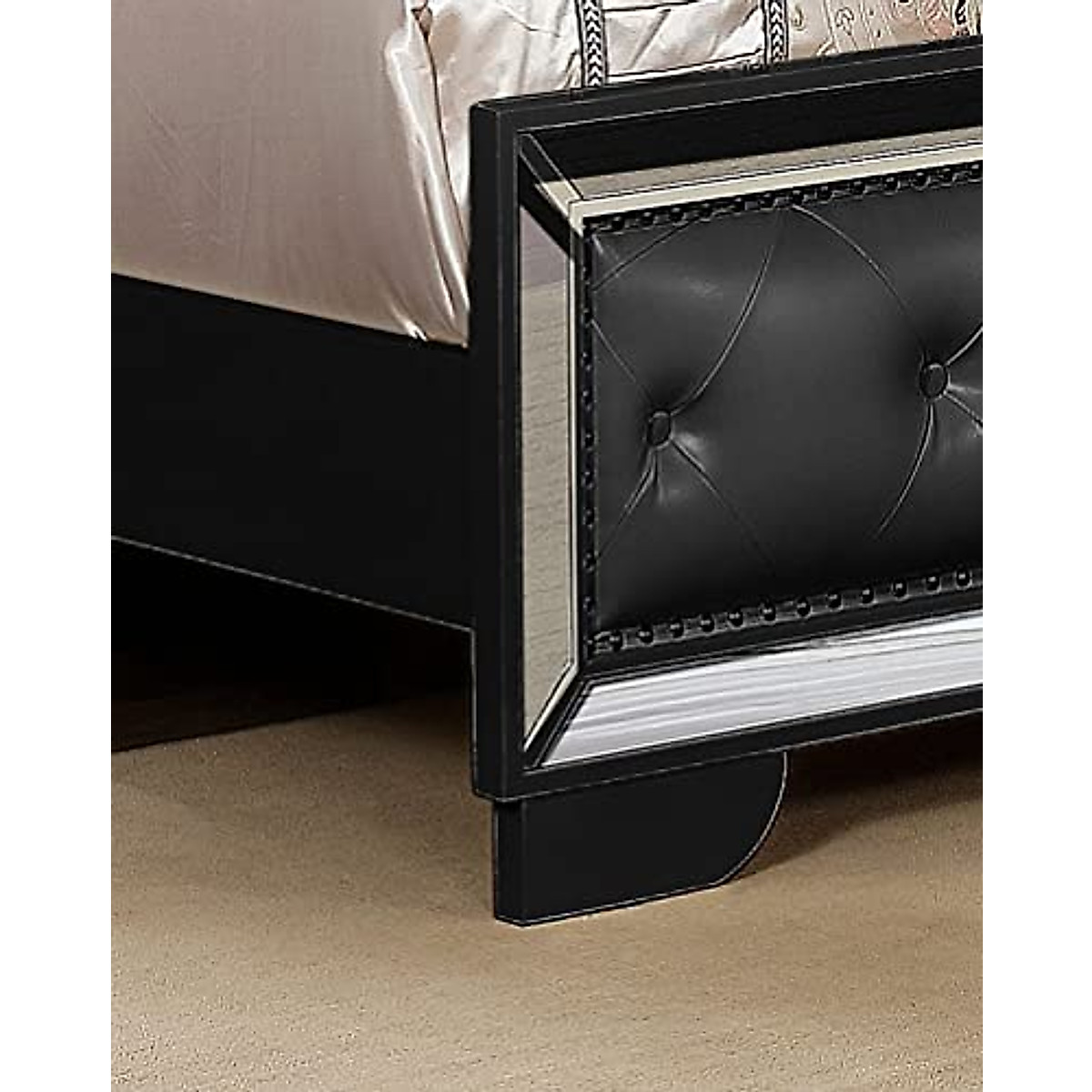 Epinki Queen Size Upholstered Bed Made with Wood in Black Color, Bed Frame, Easy Assembly