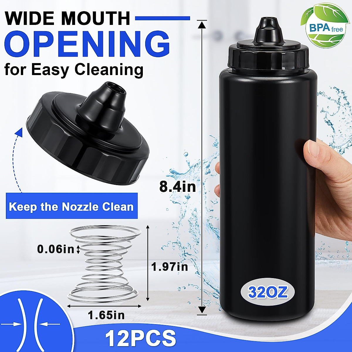 Hushee 12 Pcs 32oz Squeeze Water Bottles Bulk BPA Free Sports Water Bottles Reusable Cycling Football Baseball Hockey Water Bottle with Wire Whisk Included