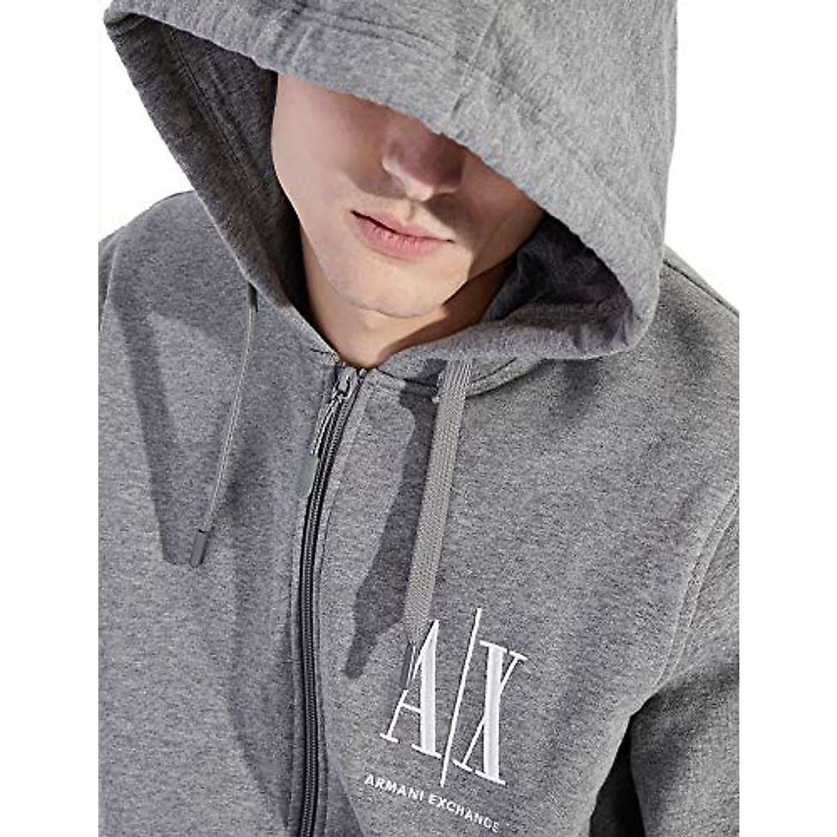A|X ARMANI EXCHANGE mens Icon Project Embroidered Zip Up Hooded Sweatshirt, Bc09 Grey, X-Small US