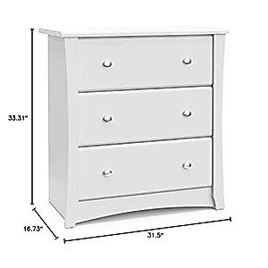 Storkcraft Crescent 3 Drawer Chest (White) – Baby and Kids Bedroom Organizer, Nursery Chest, Storage Dresser With Drawers, Universal Design