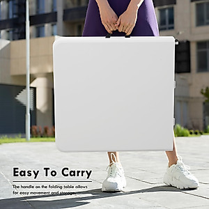 Plainsity 4ft Plastic Folding Table - Portable, Foldable, Heavy Duty Dining Table for Parties, Weddings, BBQs, Camping, Backyard Events - Indoor/Outdoor Utility Table with Carrying Handle White