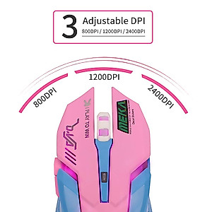 Greshare Gaming Mouse,7 Colors Backlit Optical Game wireless Mice Ergonomic with 2400 DPI and 6 Buttons 4 Shooting with Nano Receiver for Computer/Win/Mac/Linux/Andriod/iOS,Pink.