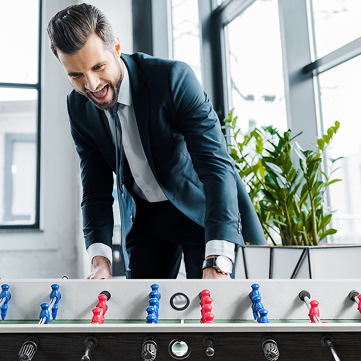 RELAX4LIFE 48'' Foosball Table, Wooden Soccer Game Table with 2 Footballs, Score Devices, Recreational Foosball Games for Kids & Adults, Arcade Table for Pub, Bars, Parties Family Night Game (Black)