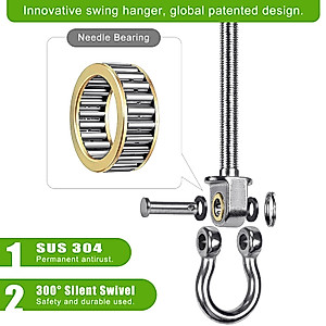 Dolibest Swing Hangers with Bearing - 2 Pack Stainless Steel 304 Hardware Hooks for Wood & Metal Beams, Ideal for Hanging Hammocks, Yoga Swings, Porch Swing, Boxing Bag 1500 LB Capacity -5''x M2/5''
