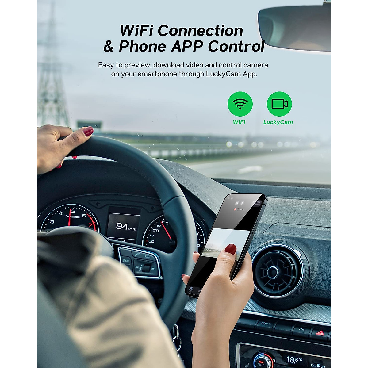 4K Dash Cam WiFi GPS - Front and Rear Dual Dash Camera for Cars, 3" IPS Touchscreen, Sony Sensor, Super Night Vision, Parking Mode, Support 256GB Max, Surfola SD810