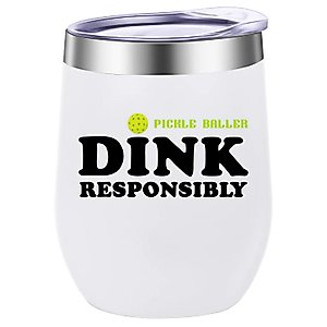 KAIRA Dink Responsibly 12 OZ Insulated Wine Tumbler Cup with Lid - Vacuum Stainless Steel Coffee Mug Stemless Cup- Funny Birthday Gifts Idea for Women Girl Men (White)