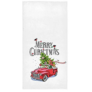 Wamika Retro Truck with Christmas Tree Hand Towels Funny Dog Dachshund Bathroom Bath Towel Fingertip Towels Highly Absorbent for Bath,Hand,Face,Gym,Spa,30 X 15 Inch