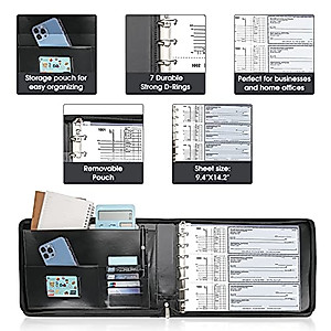 Business Check 7 Ring Checkbook Binder, PU Leather Portfolio, Built in Storage Organizer [Blue]