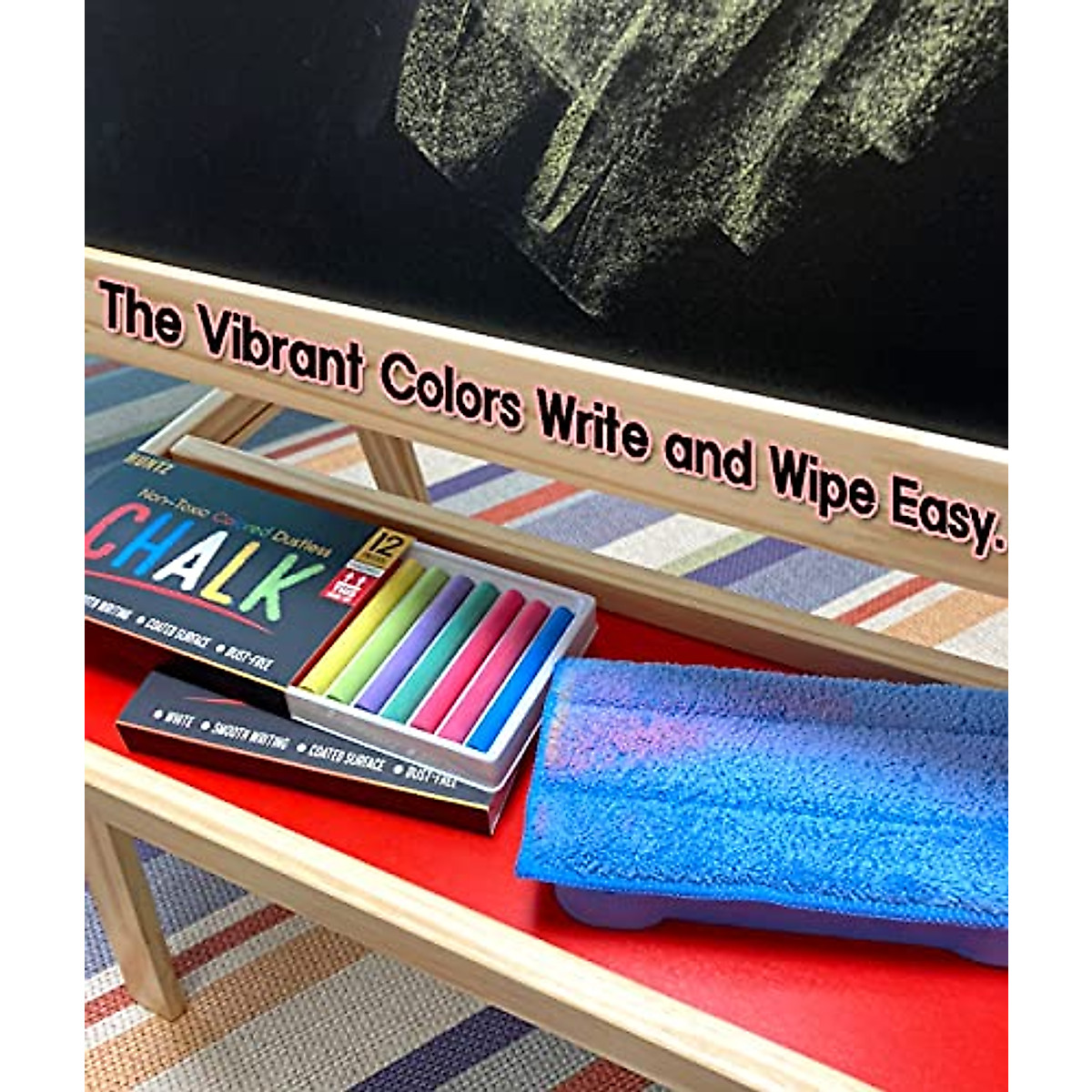 Huntz Dustless Chalk With Microfiber Eraser (Washable & Reusable) (12 White Chalks 12 Colored Chalks With Eraser)