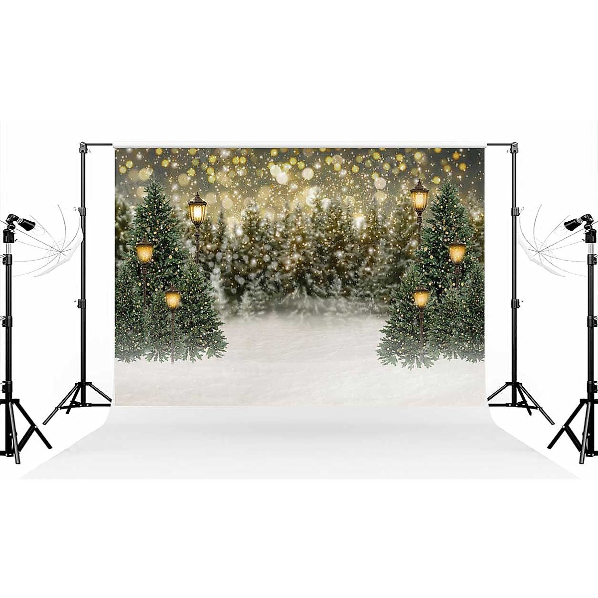 Kate 7×5ft Bokeh Snow Christmas Tree Photo Backdrop Xmas Glitter Street Lamp Snowfield Photography Background for Christmas Winter Photo Studio Props