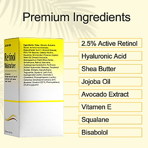 Retinol Cream for Face | Wrinkle Cream for Women and Men | Anti Aging Moisturizer Facial Cream with Hyaluronic Acid & Vitamin E | Day & Night | Natural, 50ML/1.69 Oz