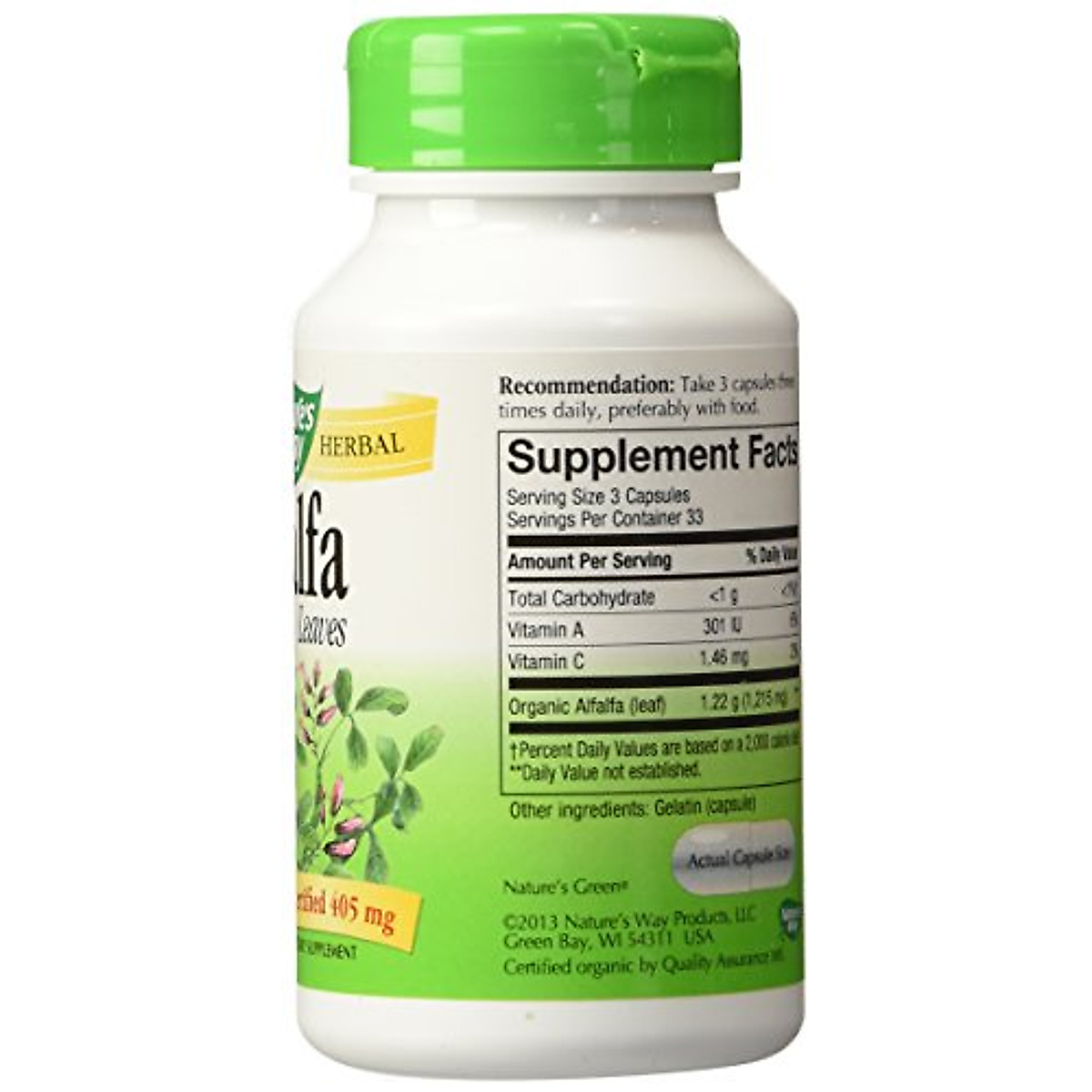 Nature's Way Alfalfa Leaves, 1,215 mg, 100 Vegetarian Capsules, Pack of 2