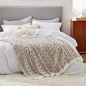 Bedsure Cable Knitted Throw Blanket for Couch, Chenille Chunky Knit Throw Blanket - Soft and Cozy Linen Throw Blanket for Winter, Throw (50" x 60")